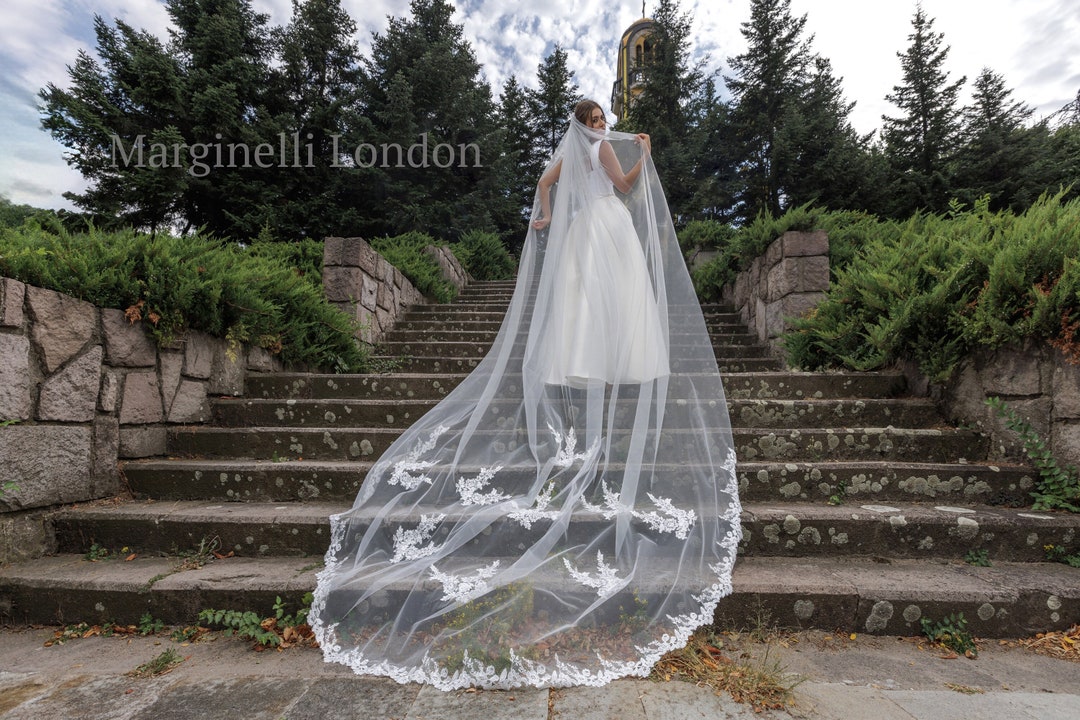 3m Long Tulle and Lace Bridal Veil for Timeless Elegance, Lace Veil ...