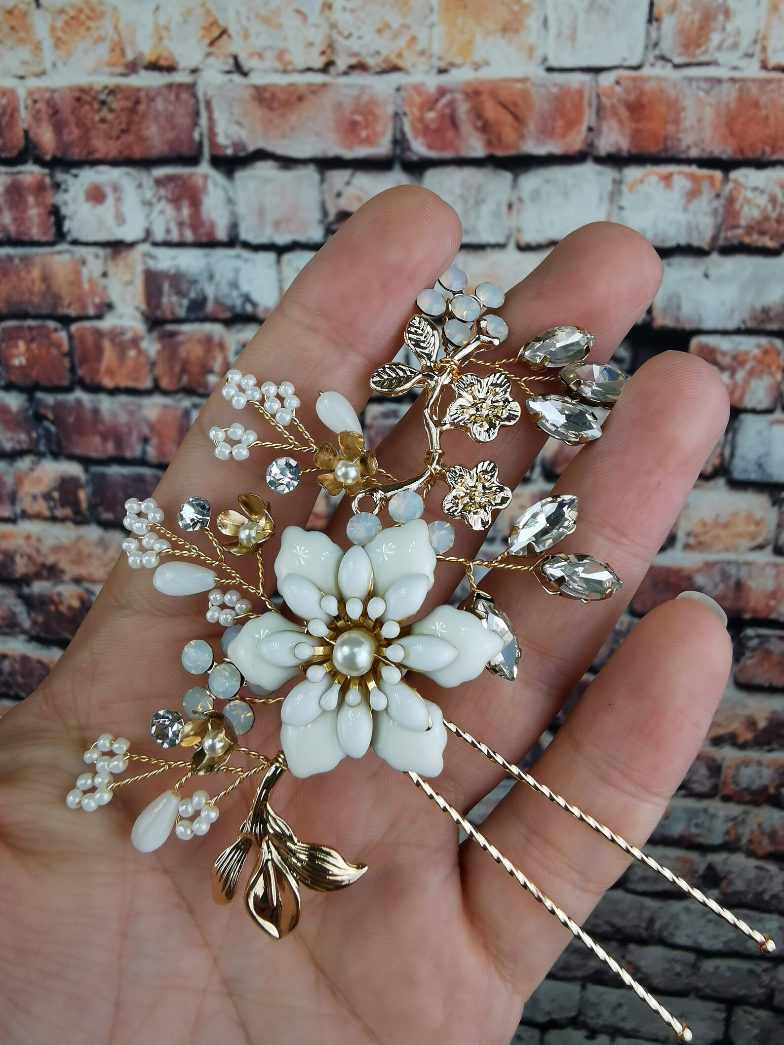 Flower Hair Pin, Bridal Hair Pin, Floral Hair Pin, Wedding Headpiece ...