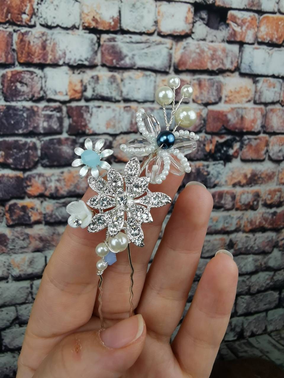 Flower Hair Pin,blue Bridal Hair Pin,floral Hair Pin, Wedding Headpiece ...