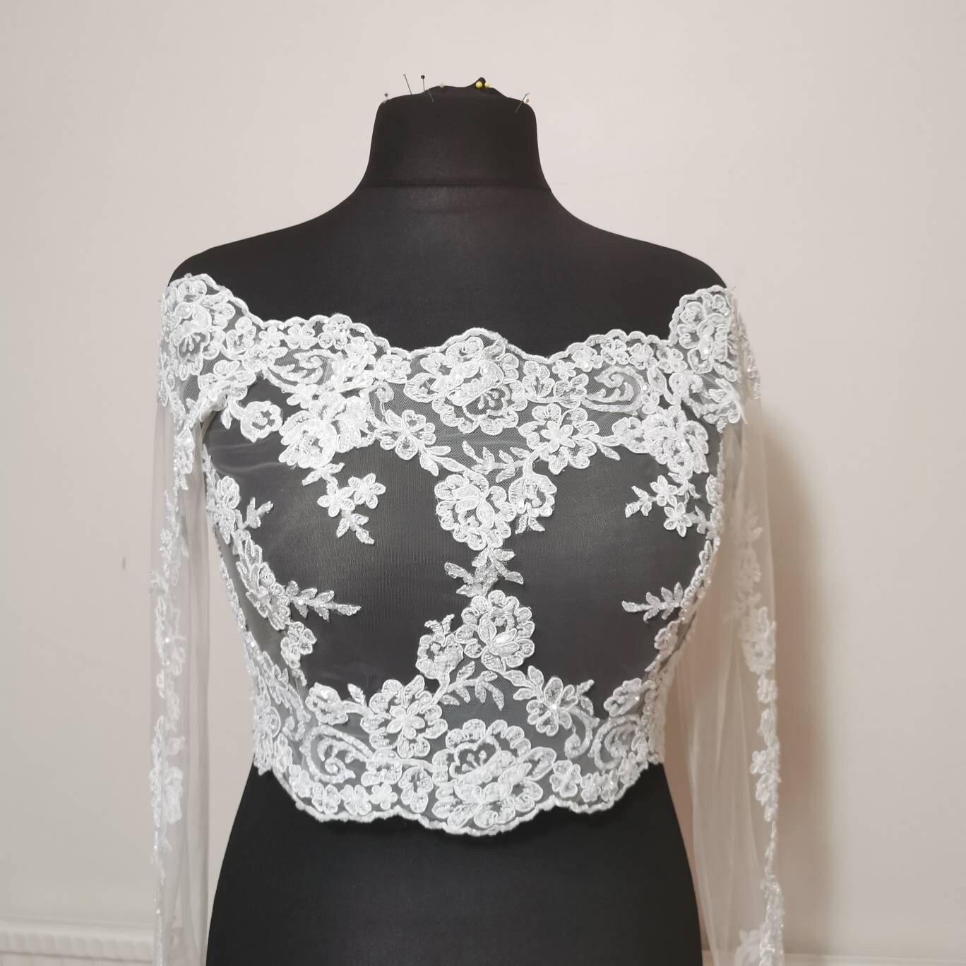 Illusion Tulle and Lace Wedding Bolero Ivory Lace Jacket | Etsy