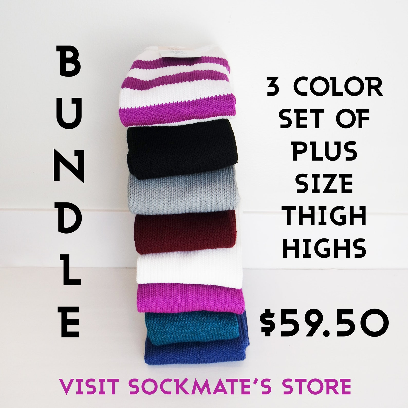 PLUS SIZE Thigh High Socks, Women's Extra Long Over the Knee Stocking ...