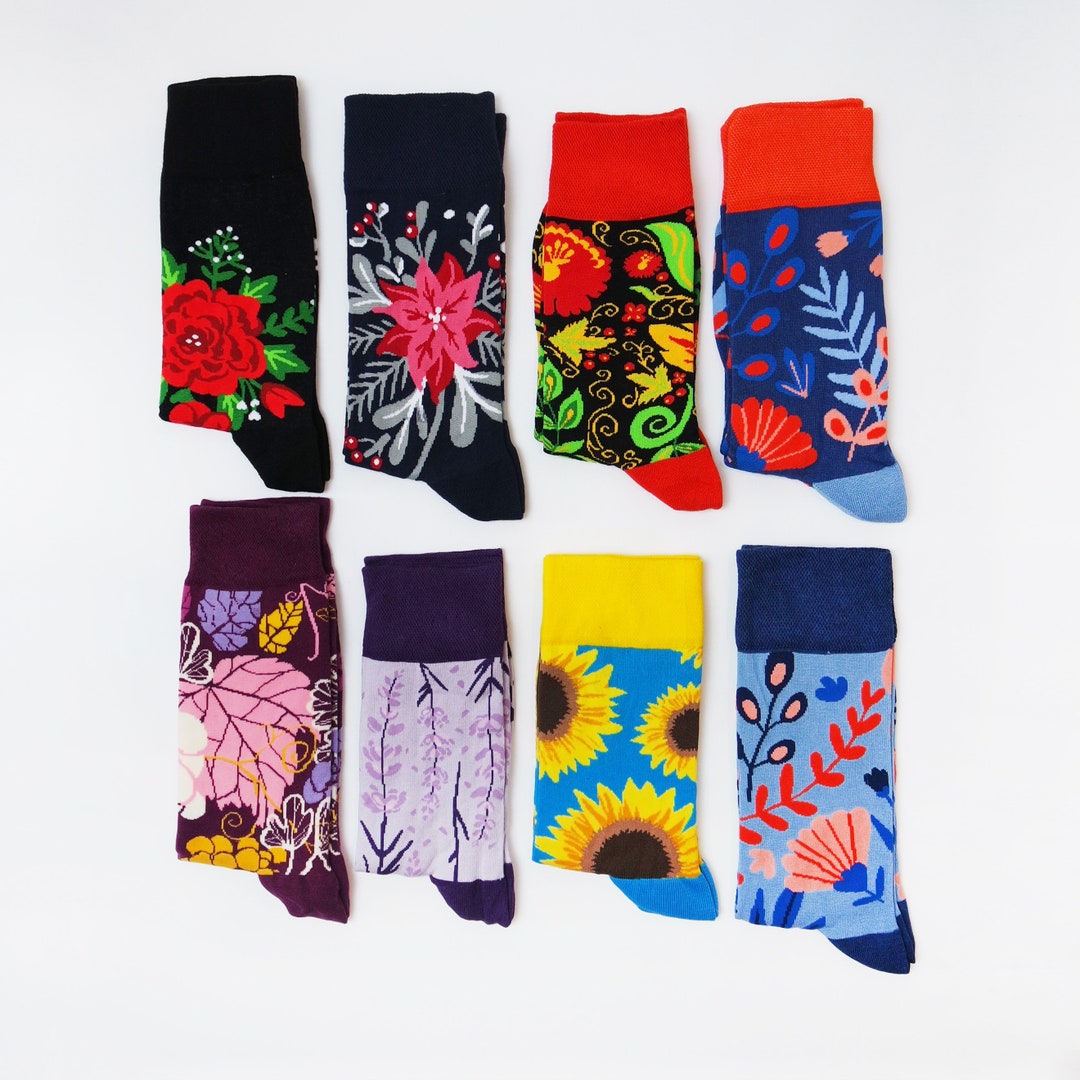 Women's Floral Socks, Flower Casual Sock, Roses, Sunflower, Grapes ...