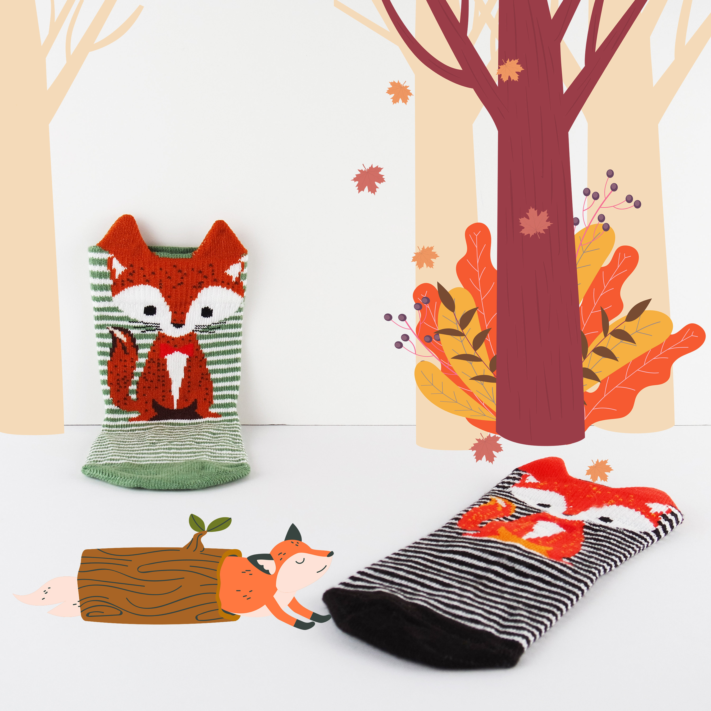 Kid's 3d Fox Crew Socks, 3d Animal Sock, Fall Socks, Orange Color Foxes ...