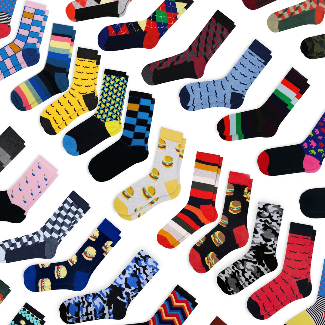 Men's Variety of Sock Pack, Fun Casual Sock, 12 Pairs Assorted Patterns ...