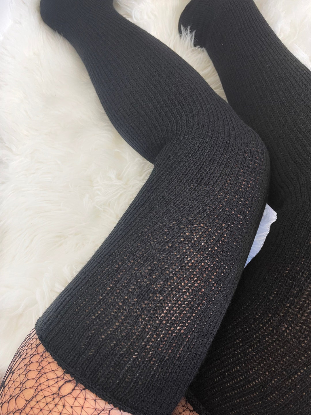 Women's Extra Long Black Thigh High Socks, Over the Knee Hosiery ...