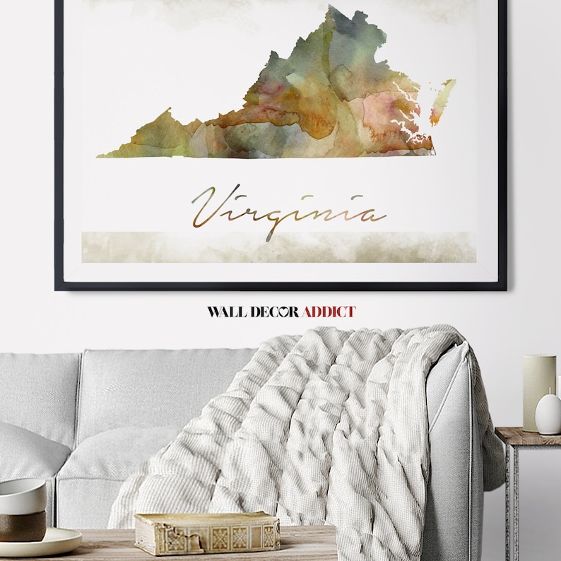 Virginia Map Print Virginia Map Virginia Wall Art State Map - Etsy