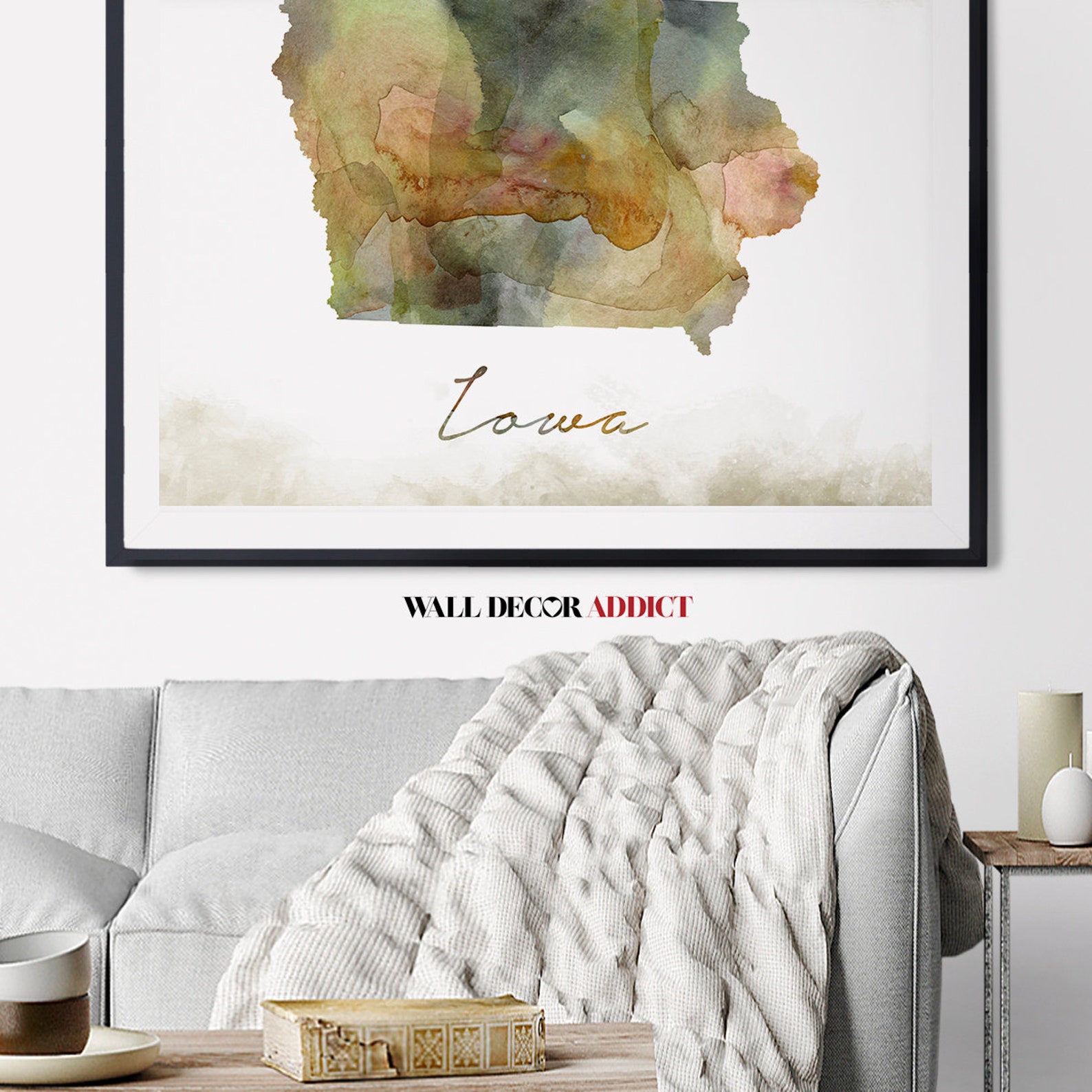 Iowa Map Print Iowa Map Iowa Wall Art State Map Art - Etsy
