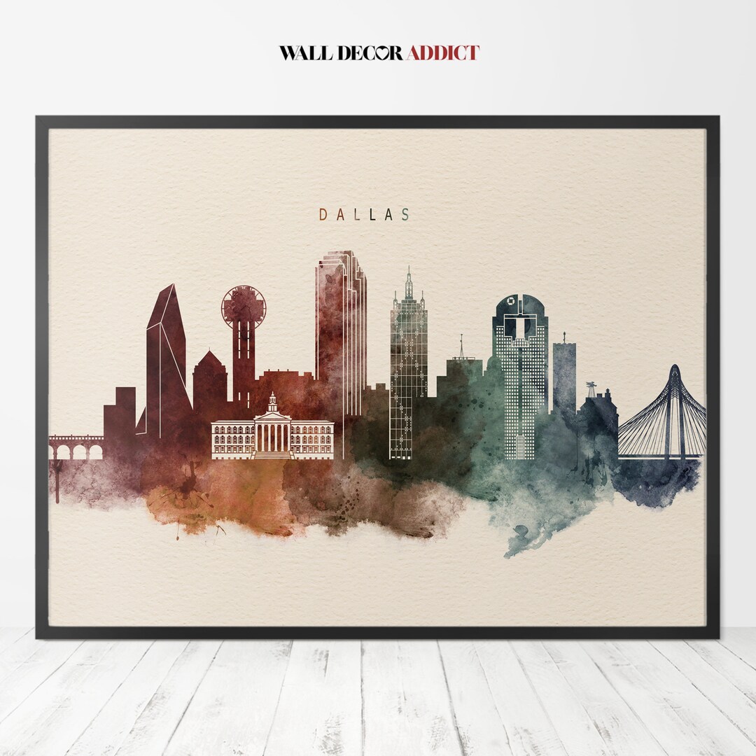 Dallas Skyline Print, Dallas Poster, Dallas Watercolor Wall Art, Home ...