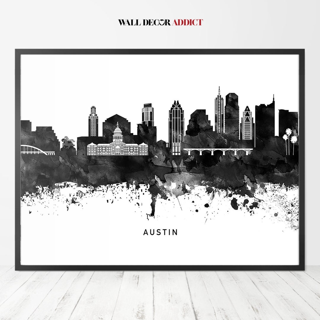 Austin Print, Austin Skyline Poster, Austin Black and White Wall Art ...