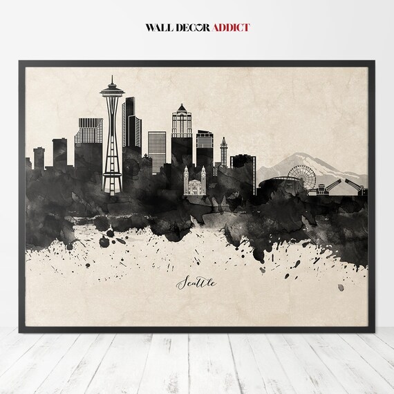 Seattle Print Seattle Skyline Poster Seattle Wall Art Home | Etsy