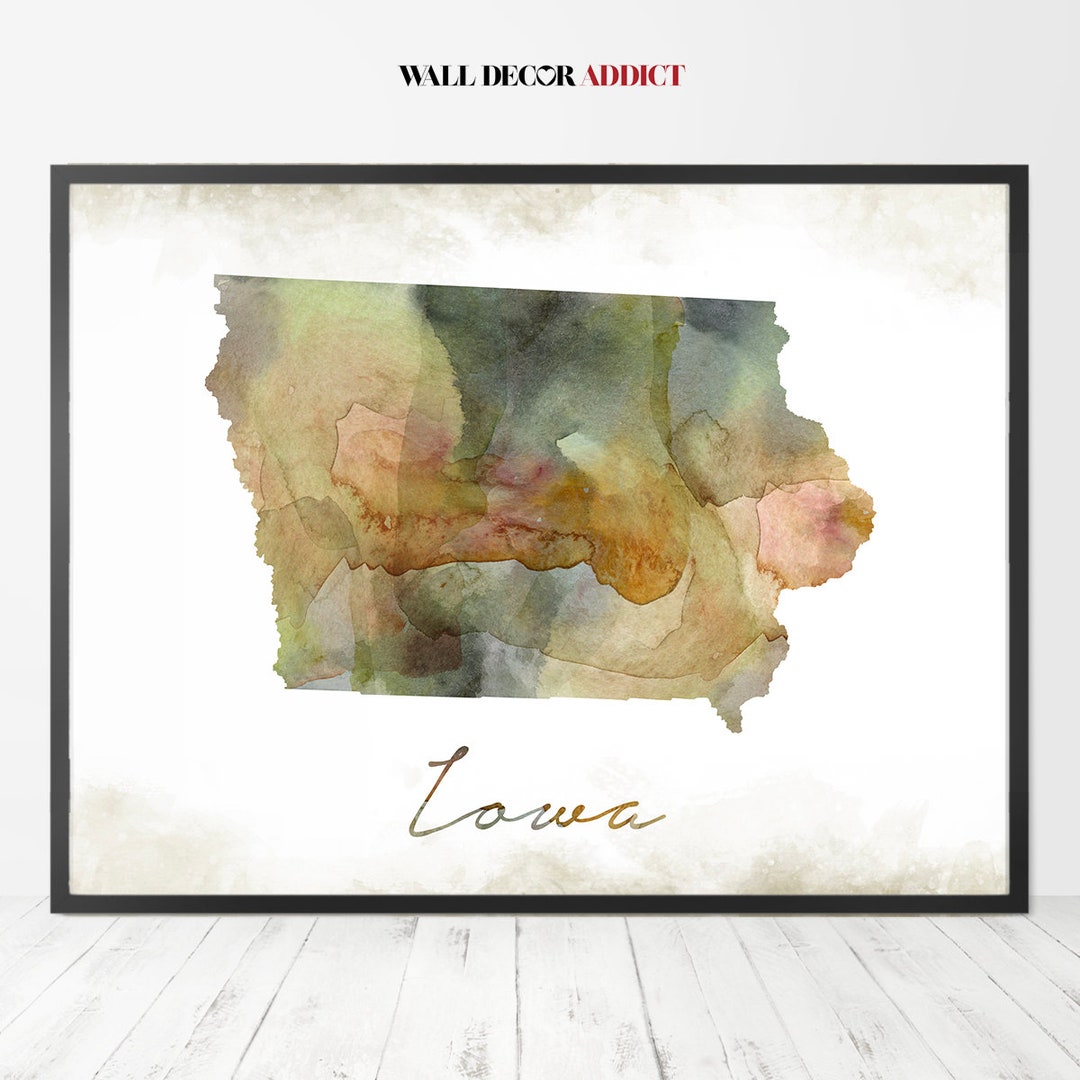 Iowa Map Print Iowa Map Iowa Wall Art State Map Art - Etsy