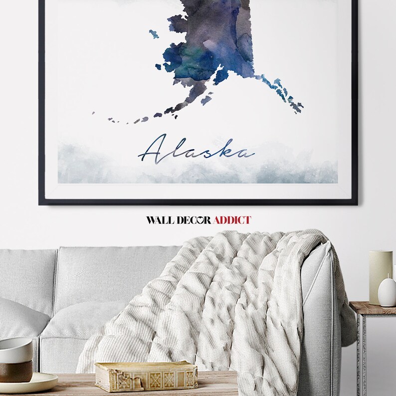 Alaska Map Print Alaska Map Alaska Wall Art State Map Art | Etsy
