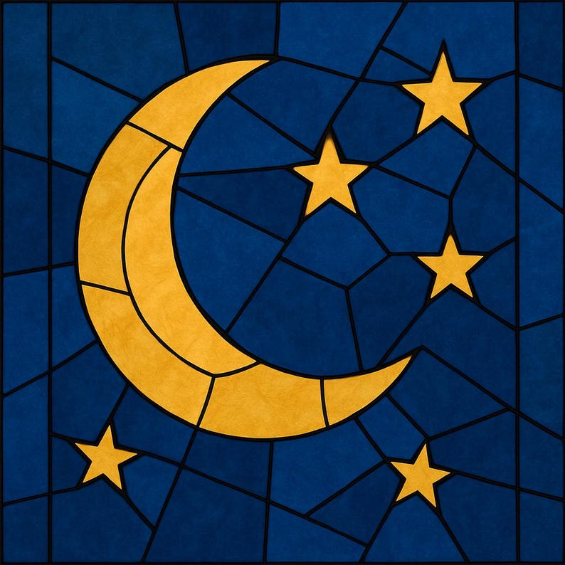 Crescent Moon Stained Glass Pattern Window Simple Stars DIY Beginner - Etsy