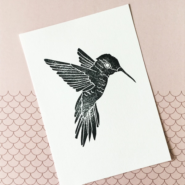 Linocut Print Hummingbird - Etsy