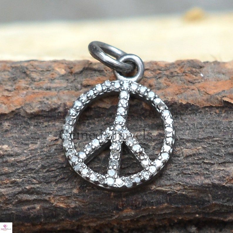 Genuine Pave Diamond Charms Pendant Peace Sign Diamond - Etsy