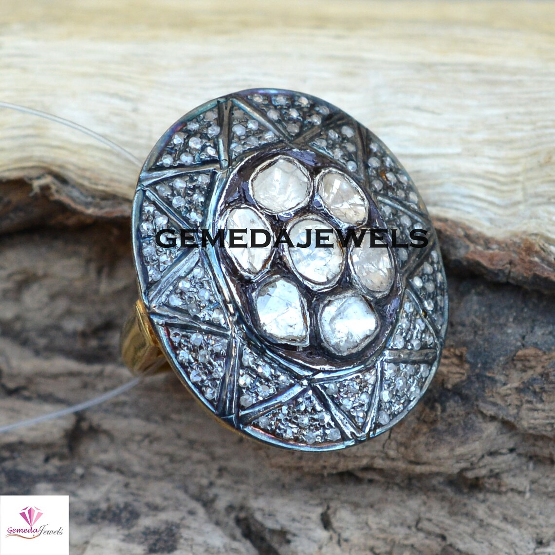 Polki Diamond Silver Ring Solitaire Diamond Ring Pave - Etsy