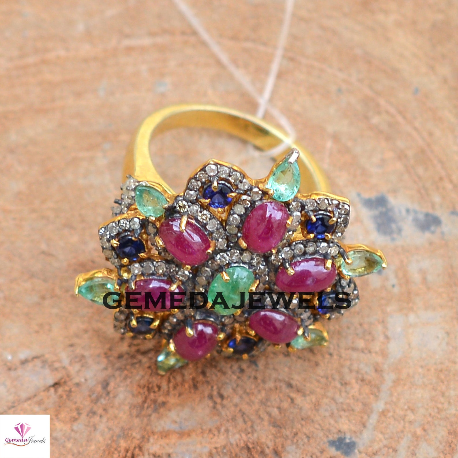 Multi Gemstone Flower Ring 925 Sterling Silver Ring Gemstone - Etsy