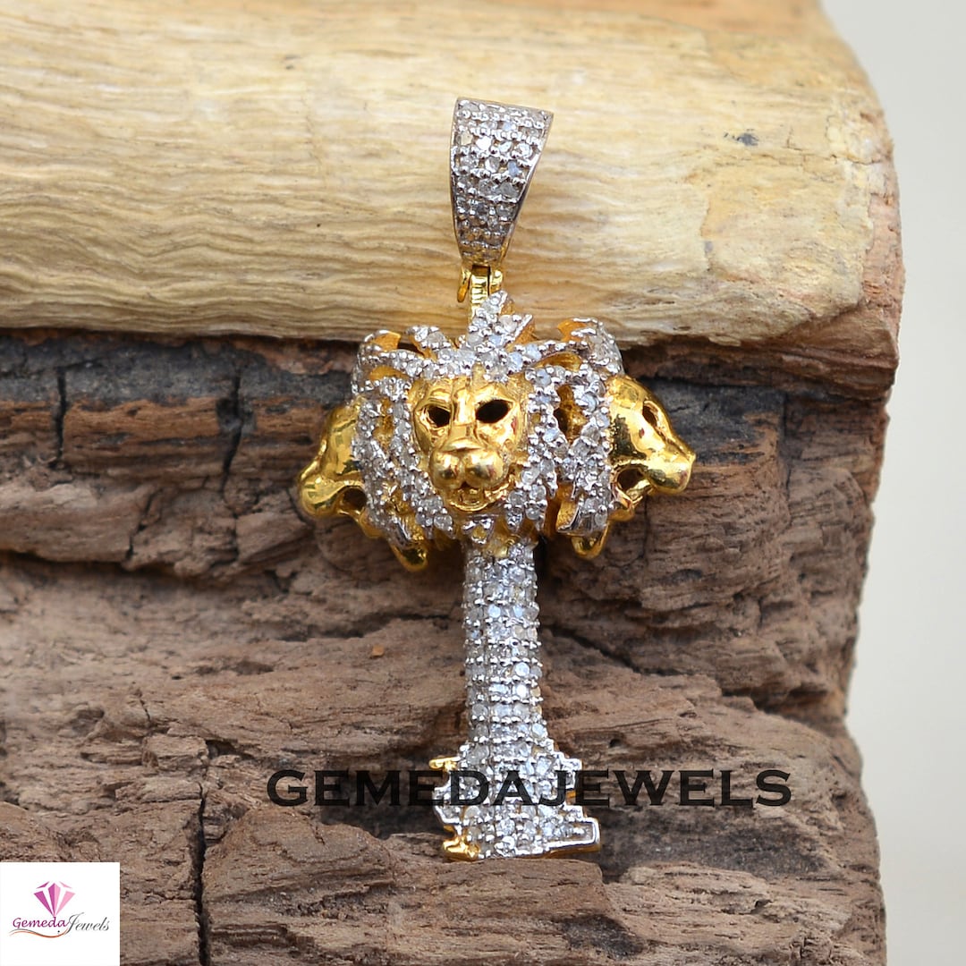 Pave Diamond Lion Face Pendant, 925 Silver Pendant, Gold Filled Jewelry ...