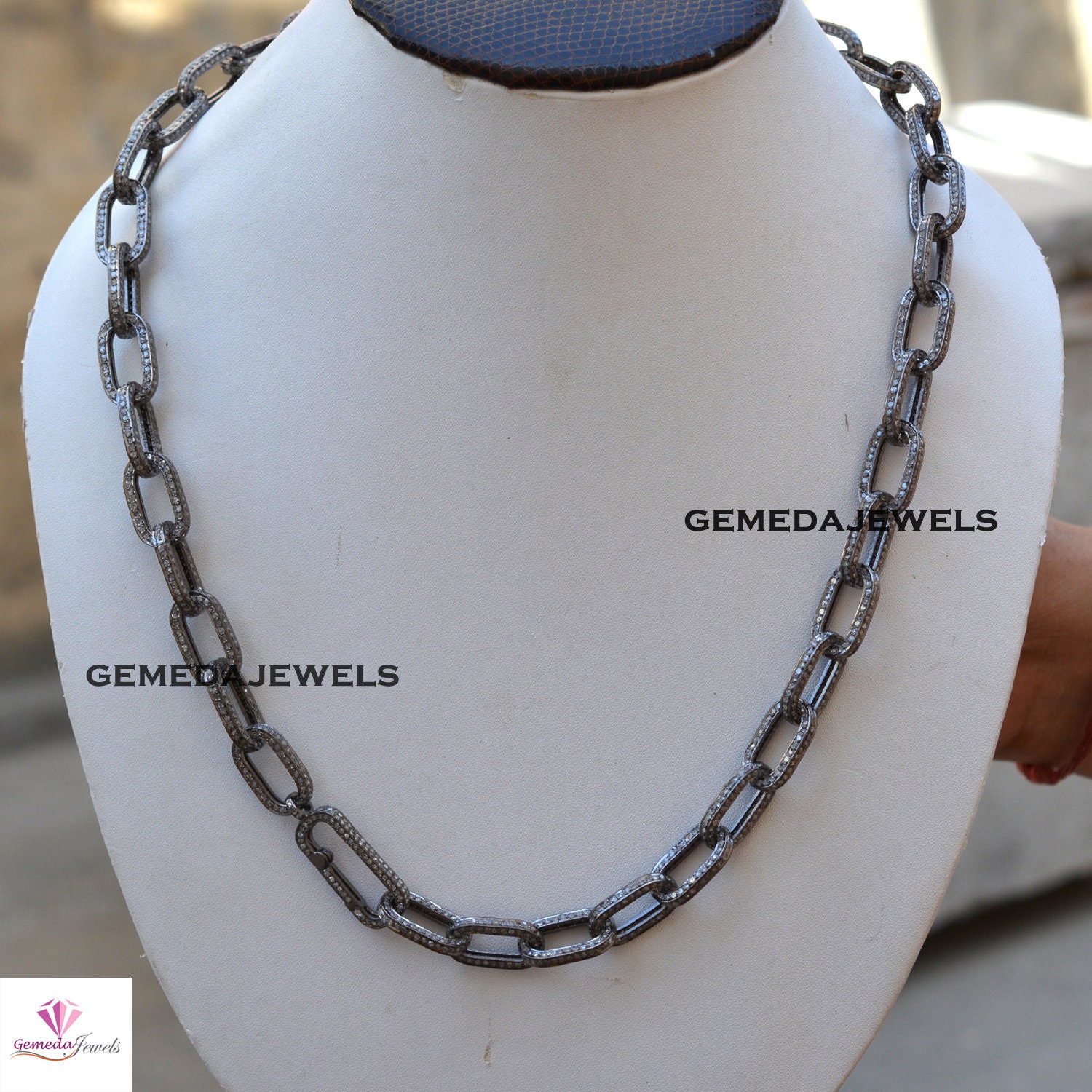 28.10 Cts Pave Diamond Link Chain Sterling Silver Chain - Etsy