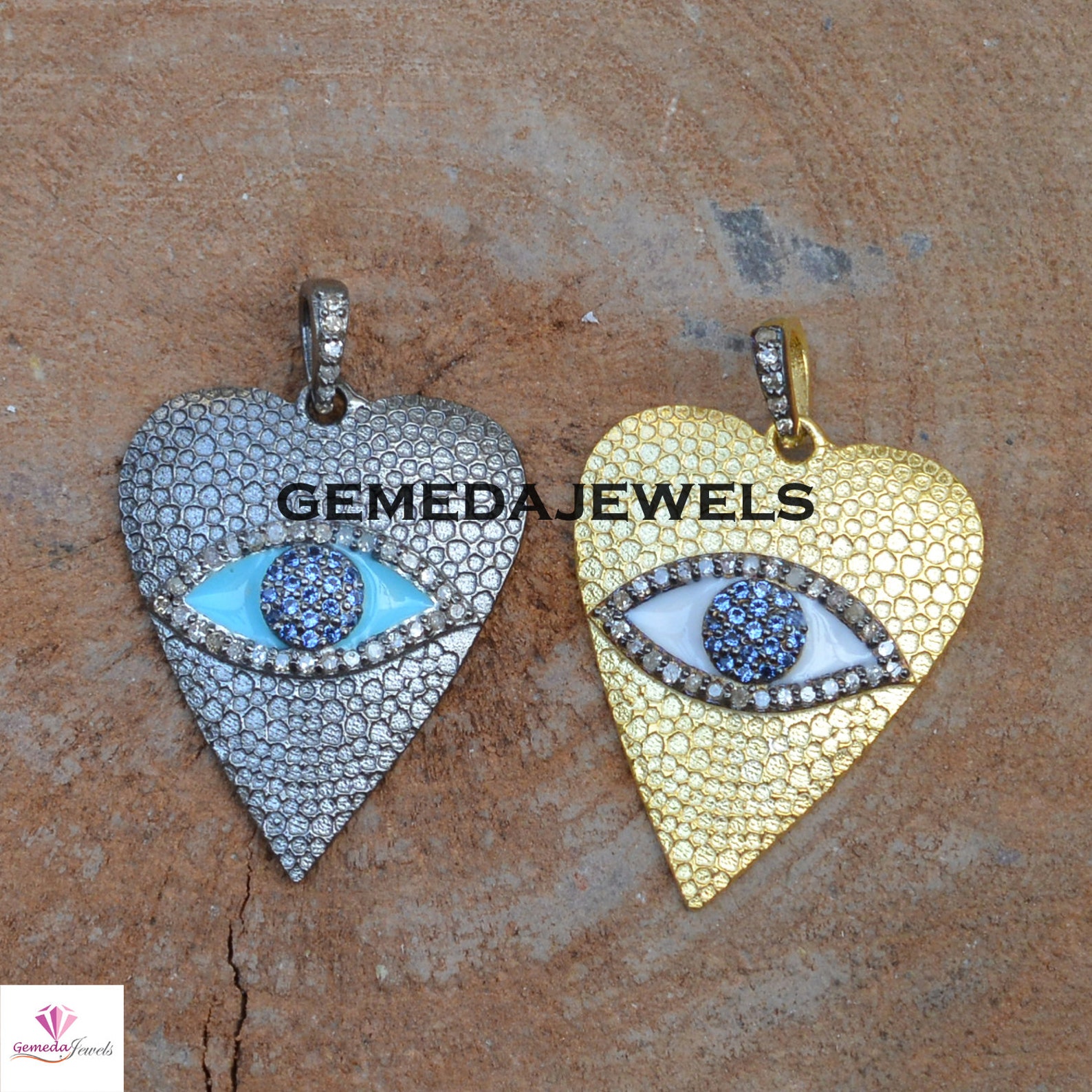 Pave Diamond Evil Eye Pendant Silver Heart Pendant 925 | Etsy