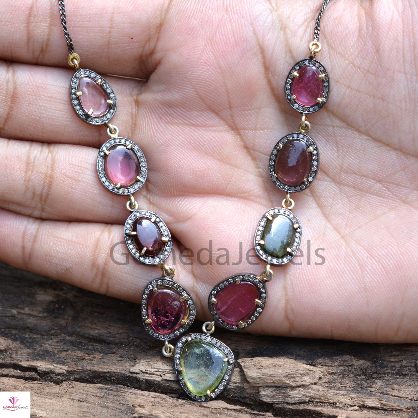 18 Necklace Multi-Color Tourmaline Necklace Sterling | Etsy