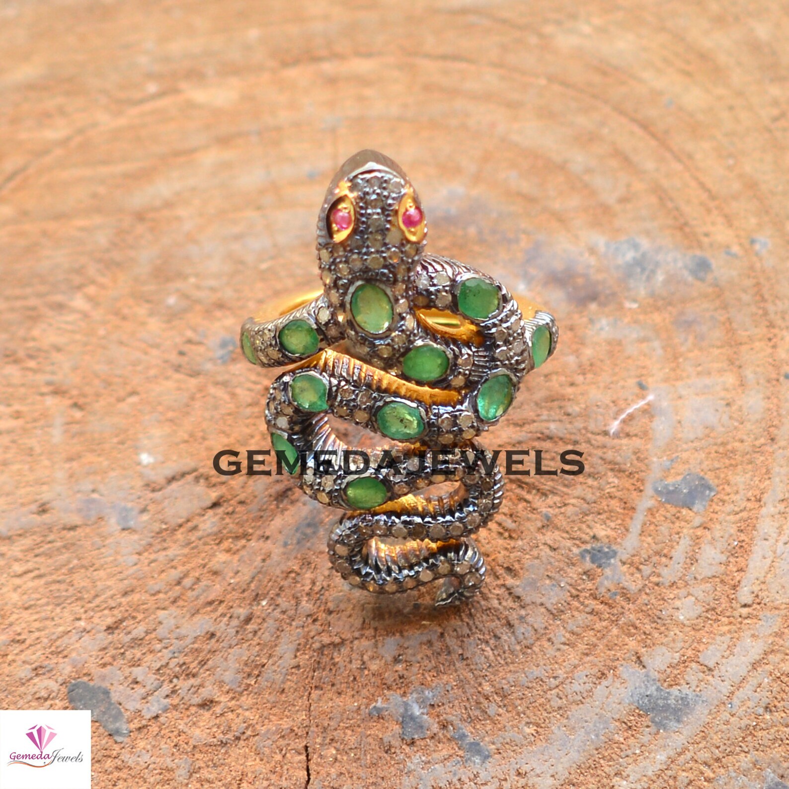 Natural Emerald Snake Ring Pave Diamond Jewelry 925 Silver - Etsy