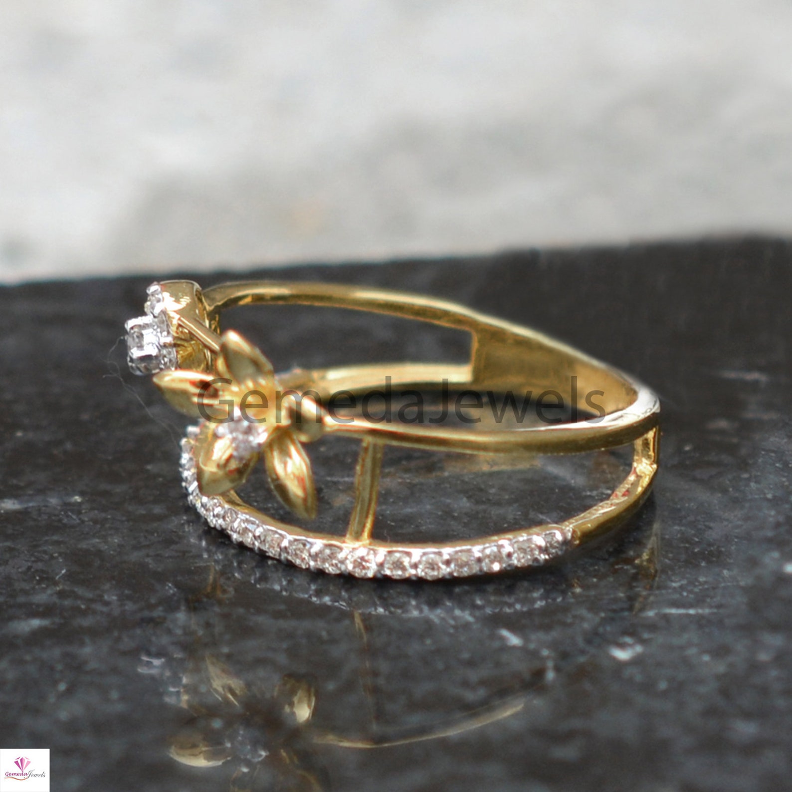 14k Gold Flower Ring Double Cut White Diamond Ring 14k Gold - Etsy