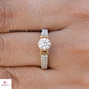 Center Diamond VS1 H Color Ring Solid 18k Yellow Gold Ring - Etsy