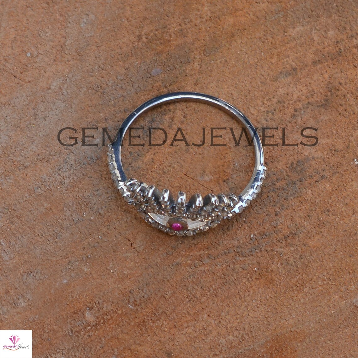Natural Pave Diamond Ring Red Ruby Evil Eye Ring Sterling - Etsy
