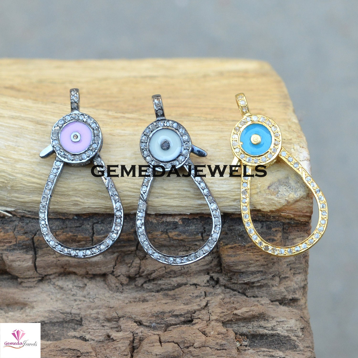 Pave Diamond Clasp Lock Enamel Silver Lock 925 Silver - Etsy