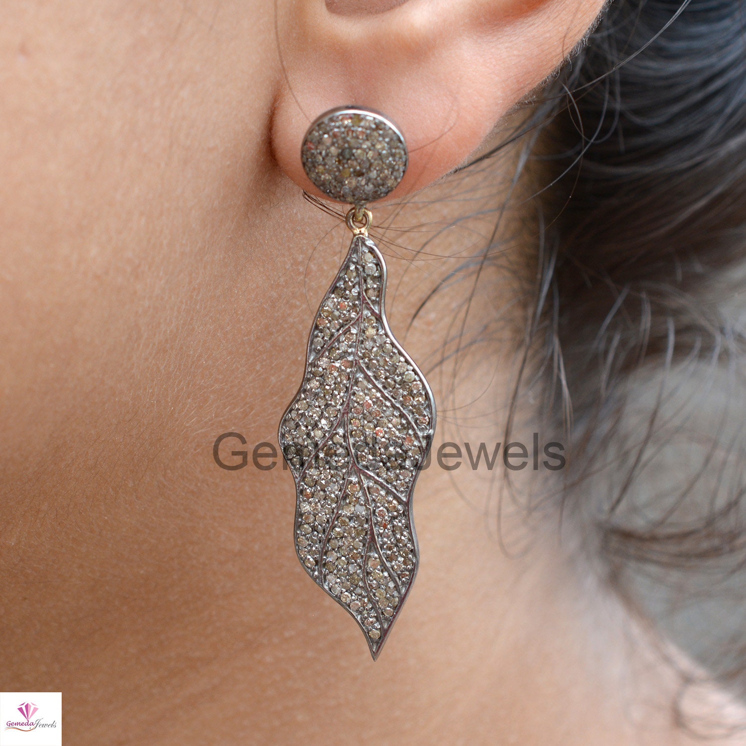 3.23cts Genuine Pave Diamond Earring 14k Gold Jewelry 925 - Etsy