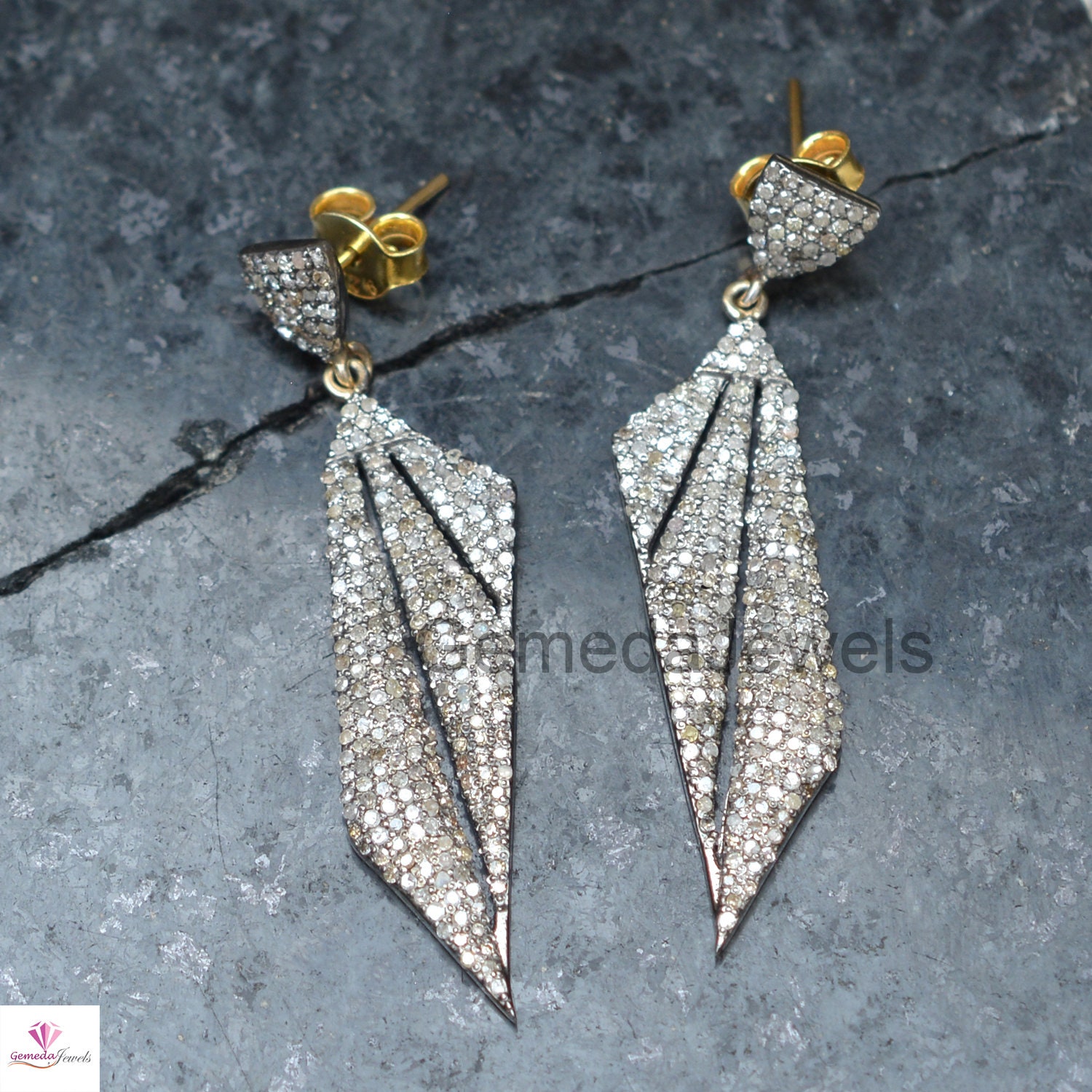 Genuine Pave Diamond Earring 14k Gold Jewelry Sterling - Etsy