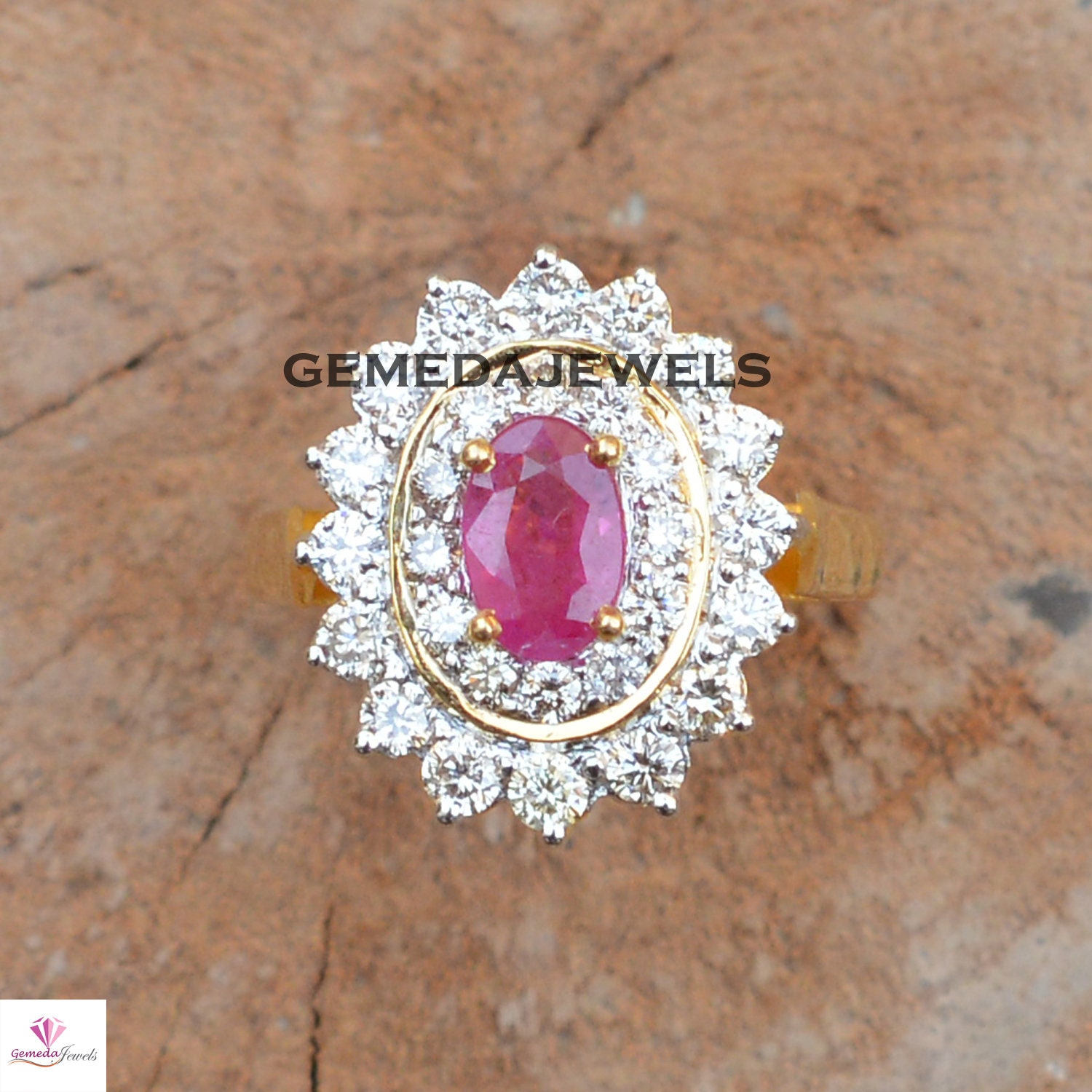 Ruby Gold Ring Pave Diamond Ring 14k Gold Jewelry Gemstone | Etsy