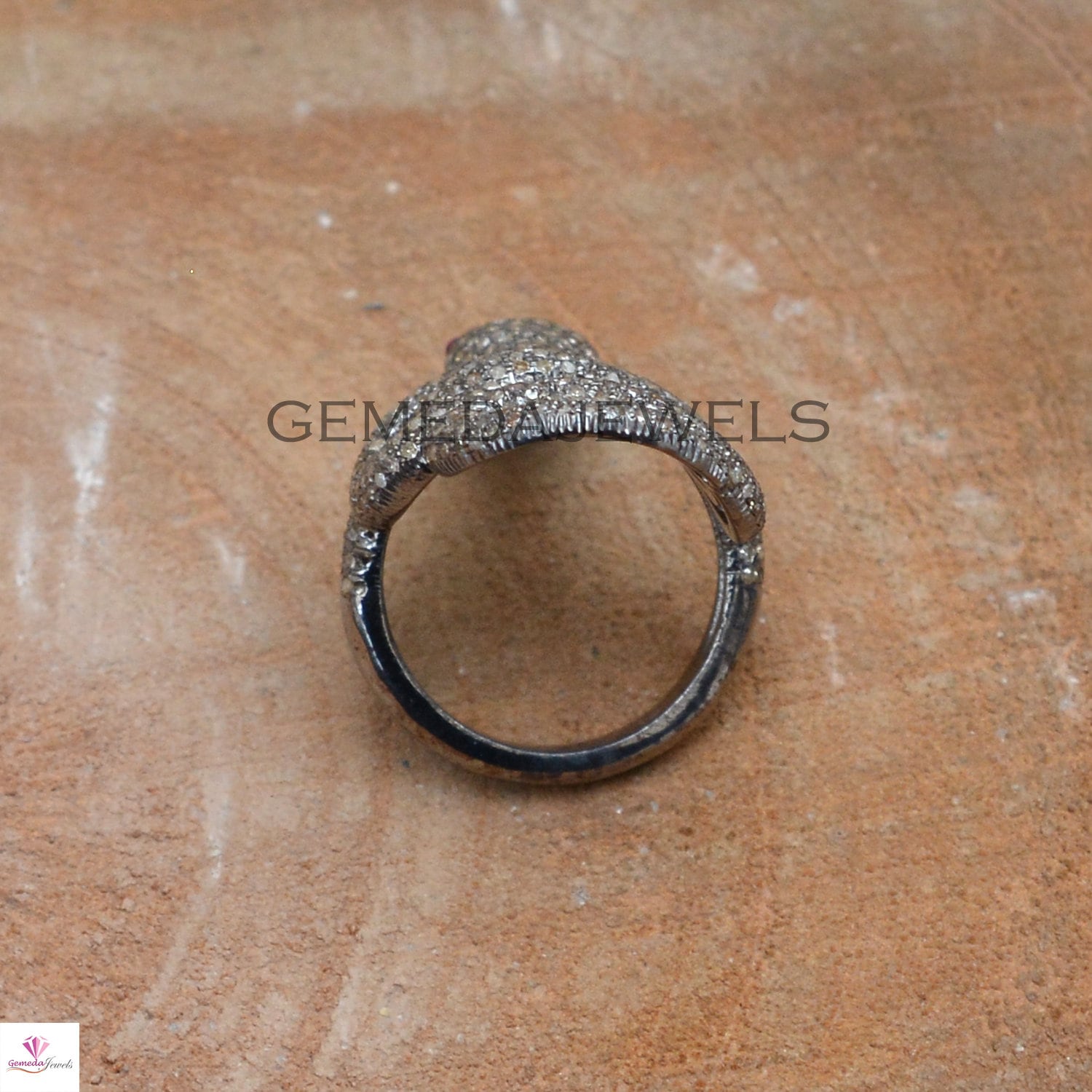 Pave Diamond Snake Ring Red Ruby Eye Diamond Snake Sterling | Etsy