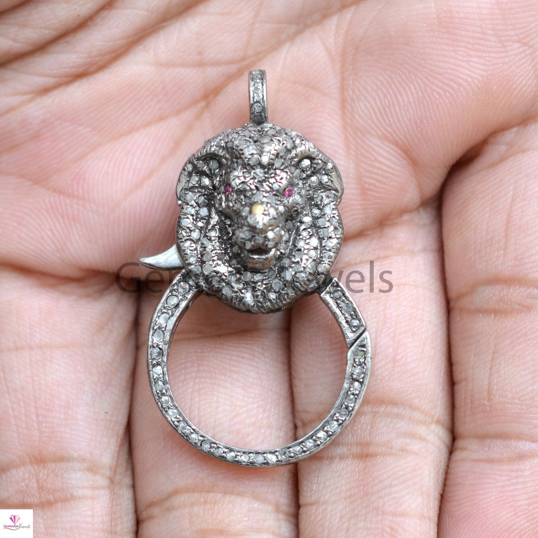 Pave Diamond Lion Clasp: Sterling Silver Finding (41X28 MM) - Etsy