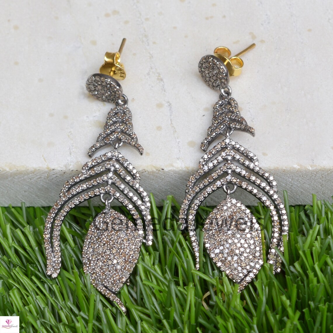 3.40cts Pave Diamond Earrings 14k Gold Earring Pave Diamond - Etsy