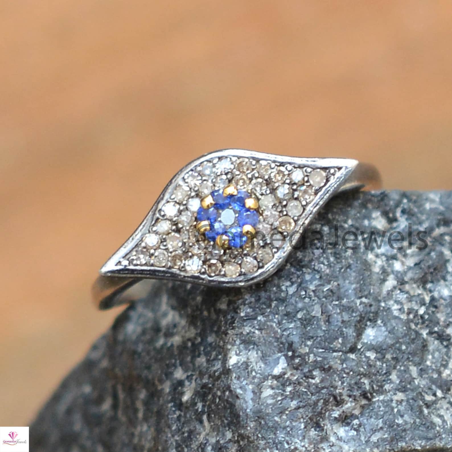 Genuine Blue Sapphire Ring Sterling Silver Jewelry Pave - Etsy