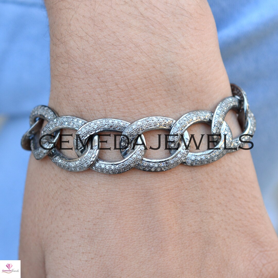 Pave Diamond Bracelet, Pave Diamond Jewelry, Sterling Silver Bracelet ...