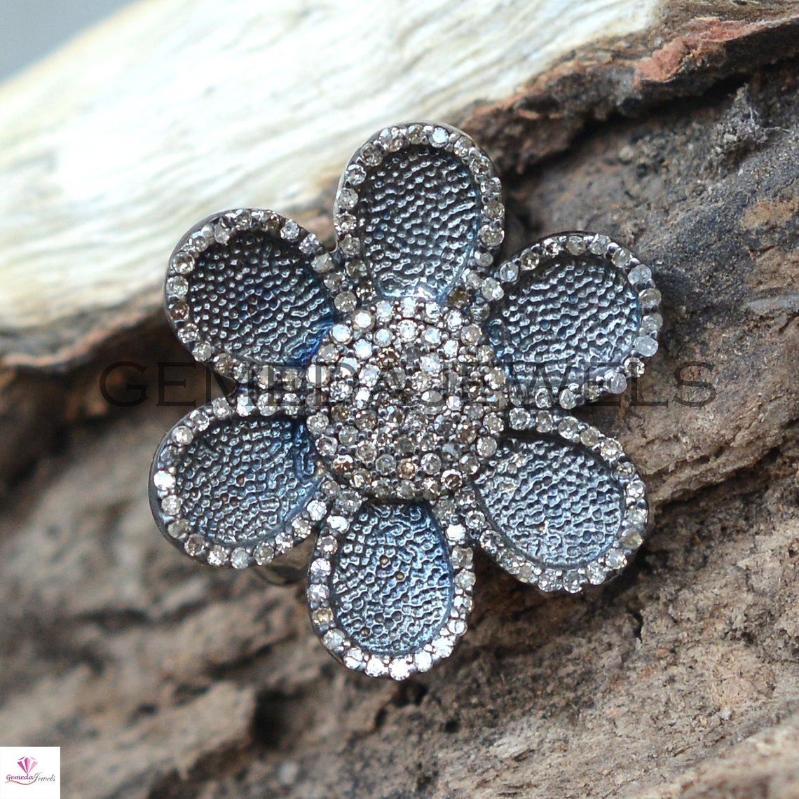 Pave Diamond Flower Ring: Sterling Silver Wedding Jewelry - Etsy