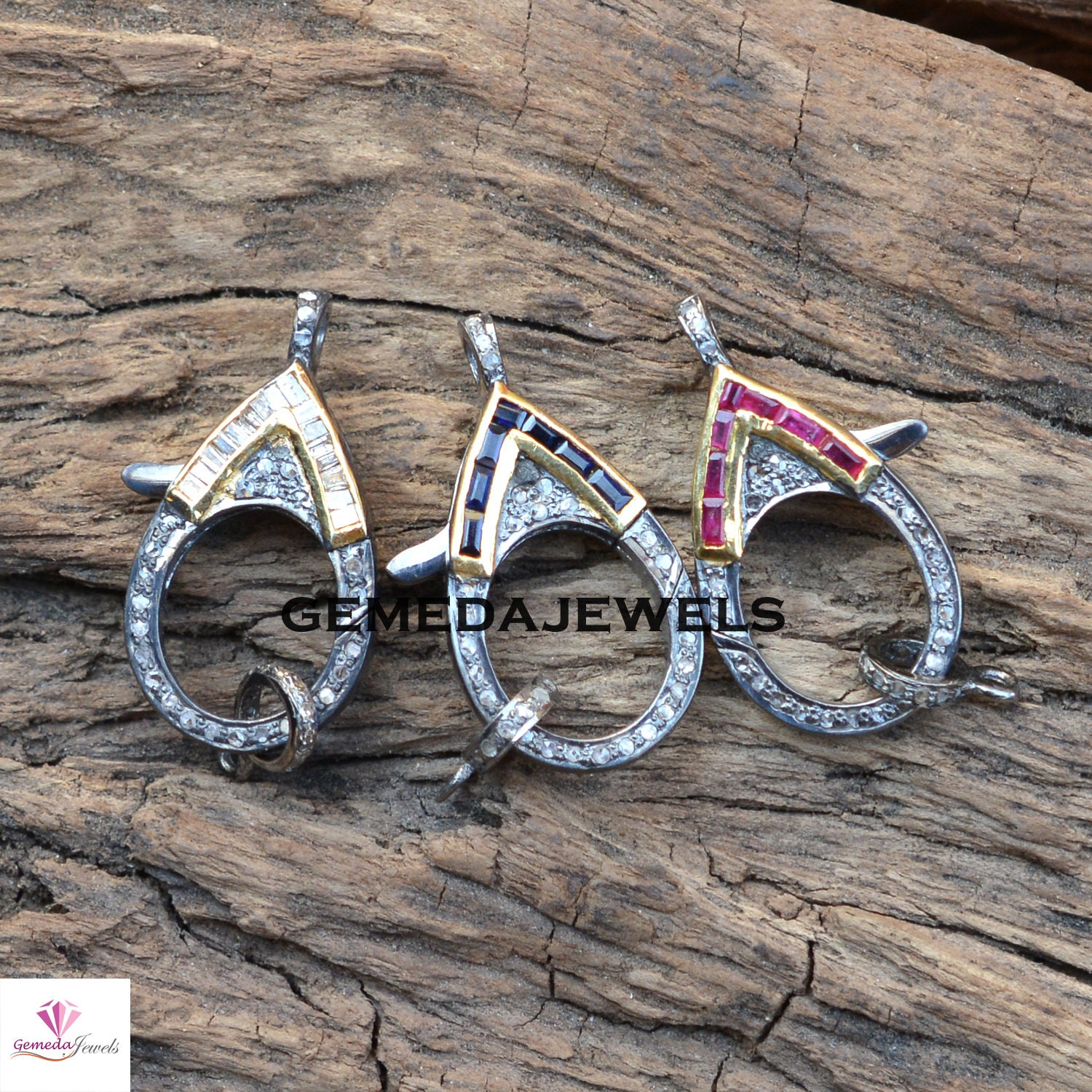 Pave Diamond Lock Sapphire Silver Clasp Lock Ruby Gemstone - Etsy