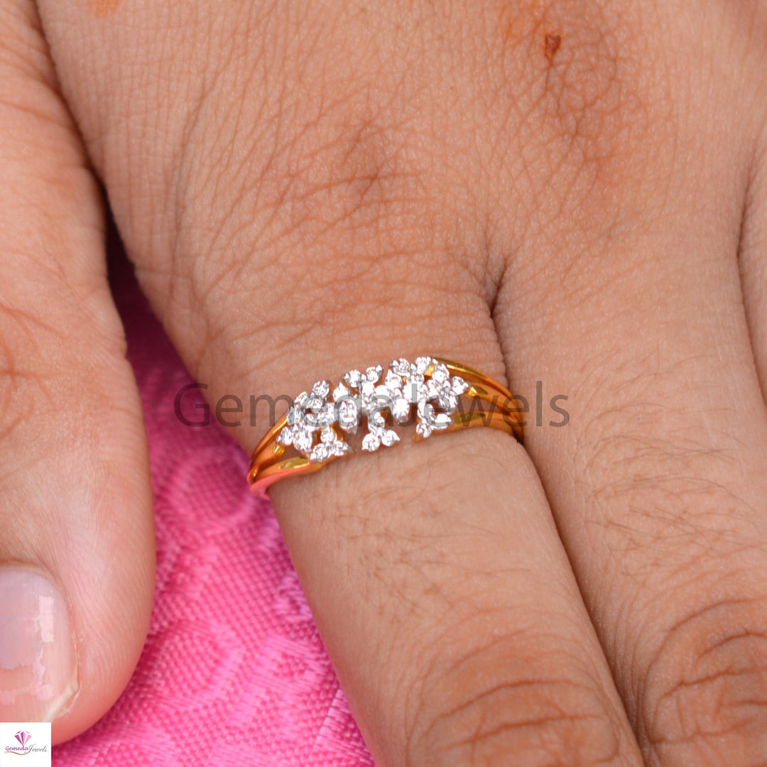 Genuine Pave Diamond Ring, Double Cut Diamond Jewelry, 14k Yellow Gold ...