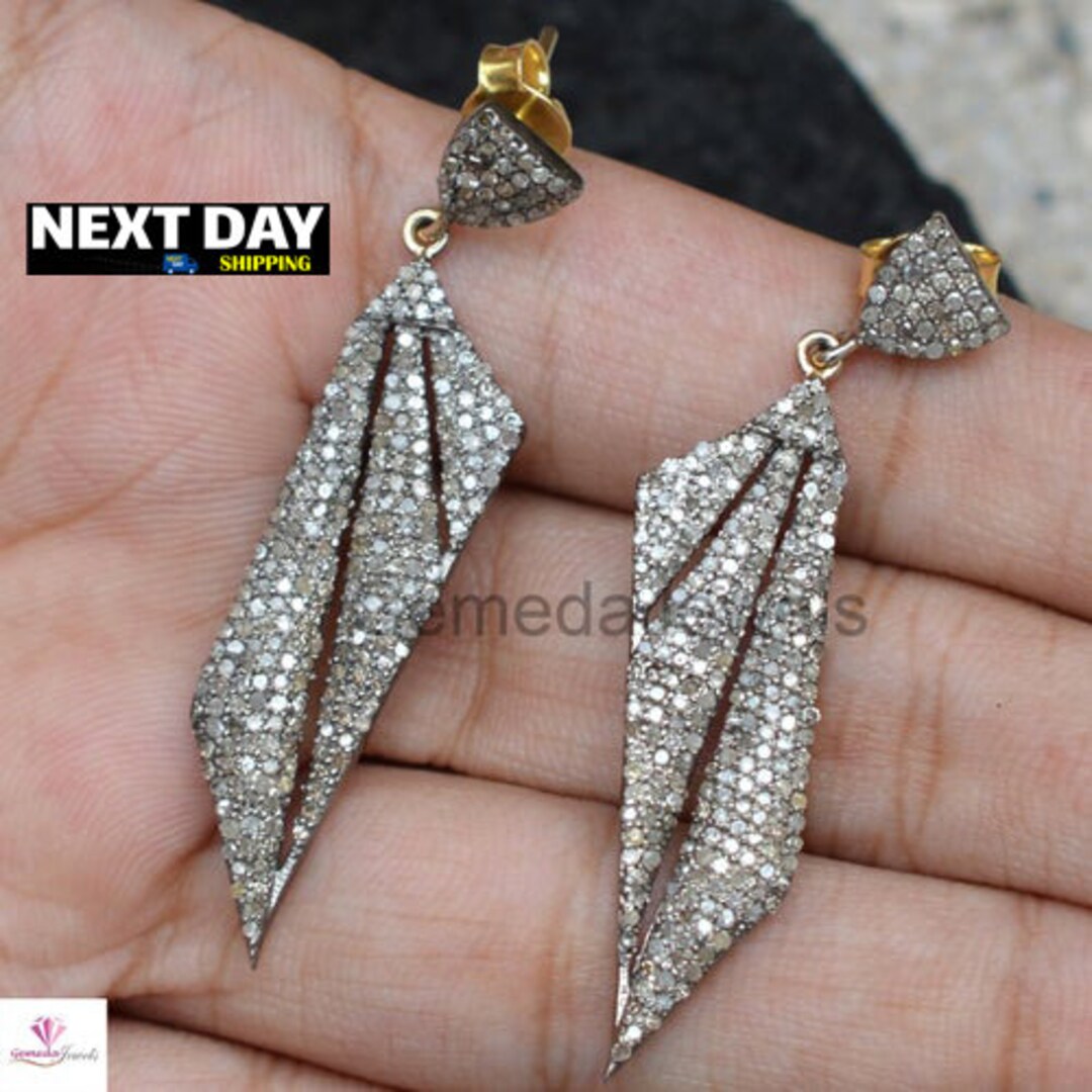 Genuine Pave Diamond Earring, 14k Gold Jewelry, Sterling Silver Jewelry ...
