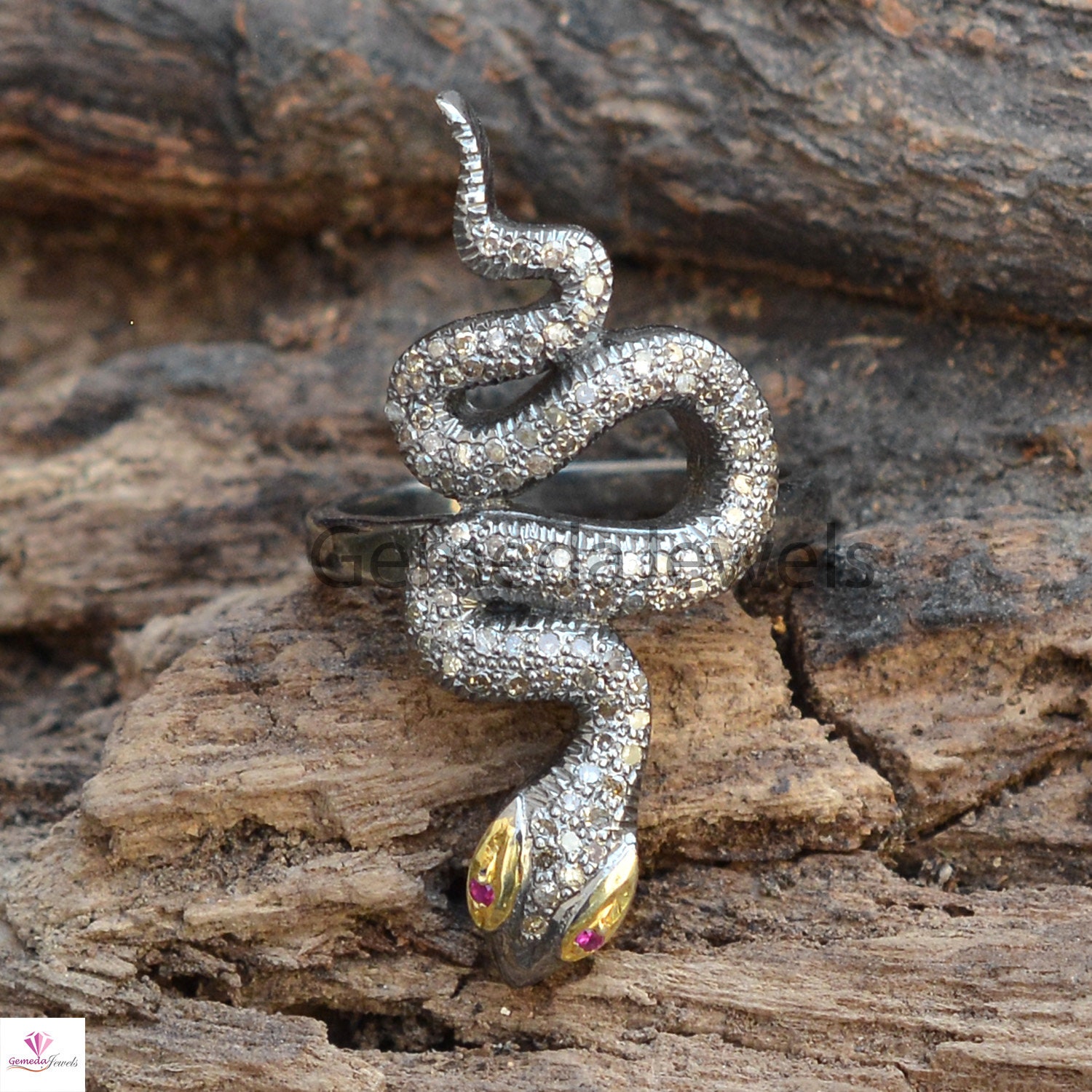 Red Eye Snake Ring Pave Diamond Snake Ring Diamond Ruby - Etsy