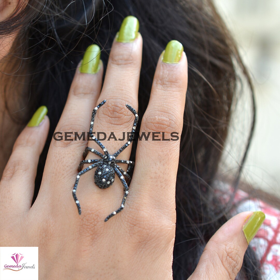 Black Spinel Spider Ring: Pave Diamond, Black Rhodium Sterling Silver ...