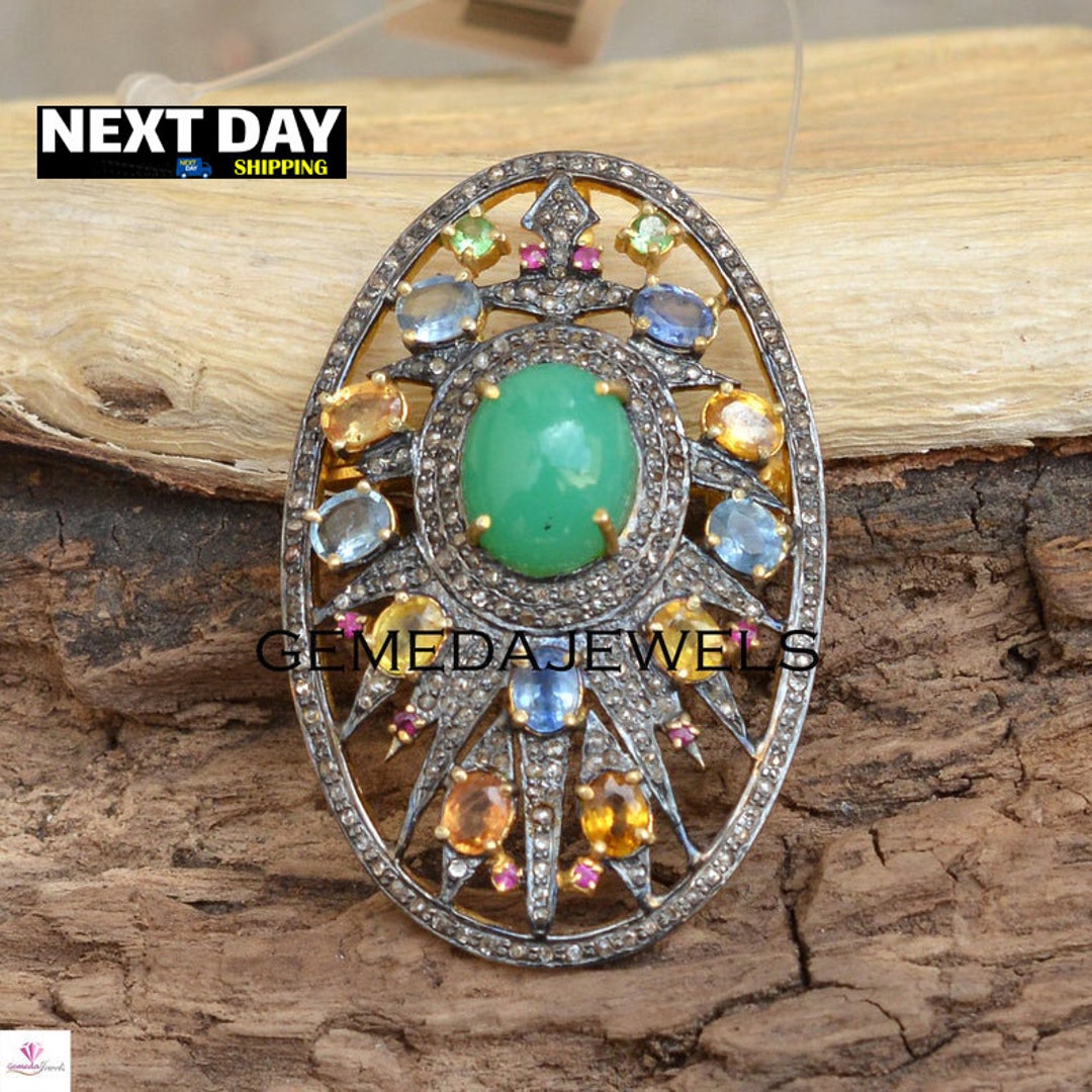 Chrysoprase Gemstone Brooch Multi Gemstone Brooch Pendant - Etsy