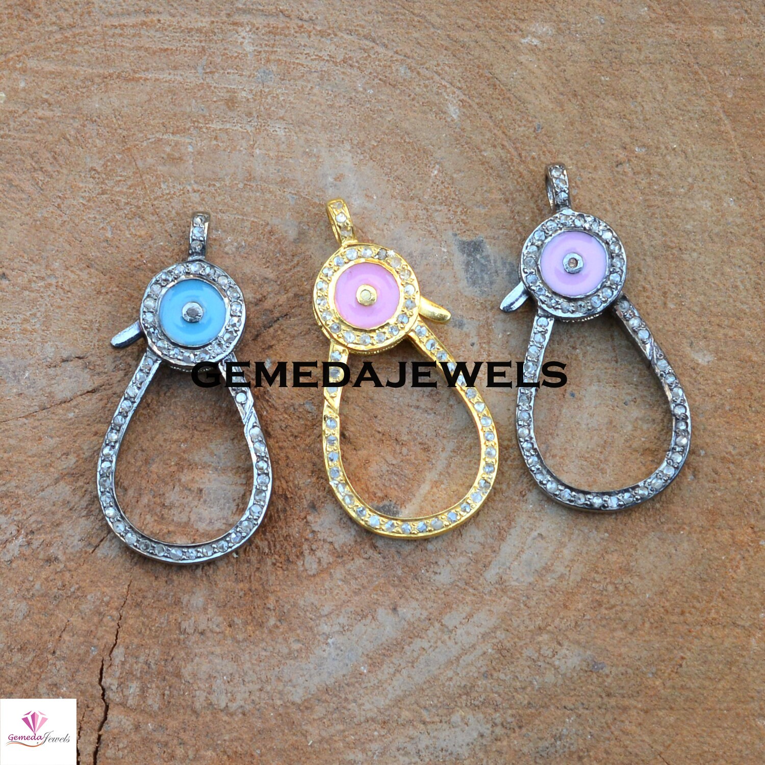 Pave Diamond Clasp Lock Enamel Silver Lock 925 Silver - Etsy