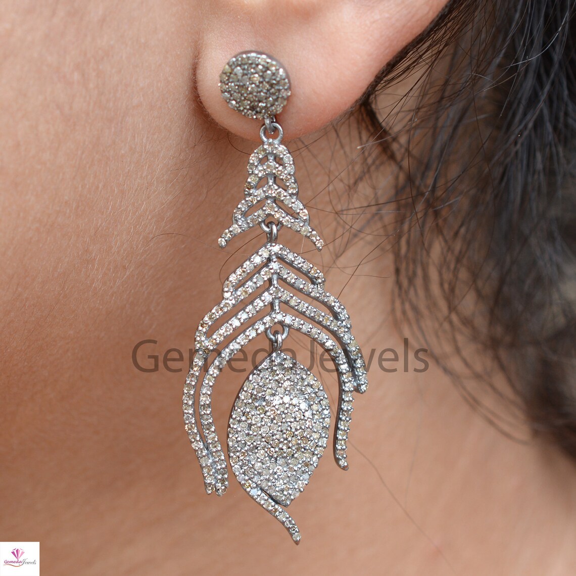 3.40cts Pave Diamond Earrings 14k Gold Earring Pave Diamond - Etsy