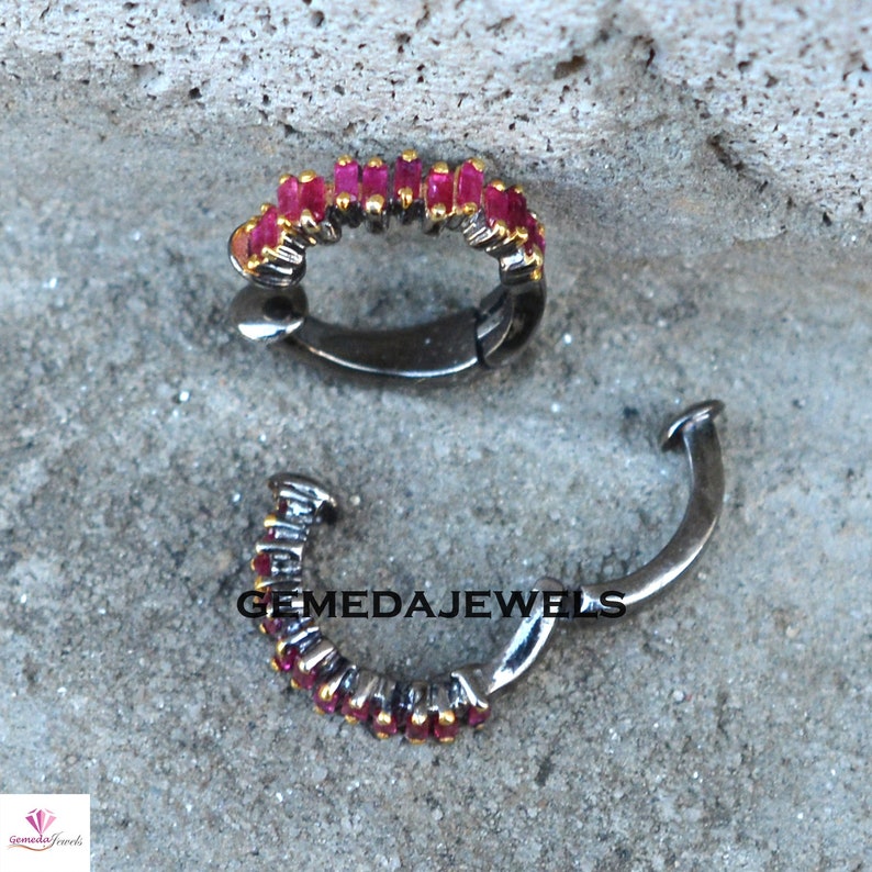 Baguette Diamond Ear Cuff Ruby Gemstone Ear Cuff 925 Silver - Etsy