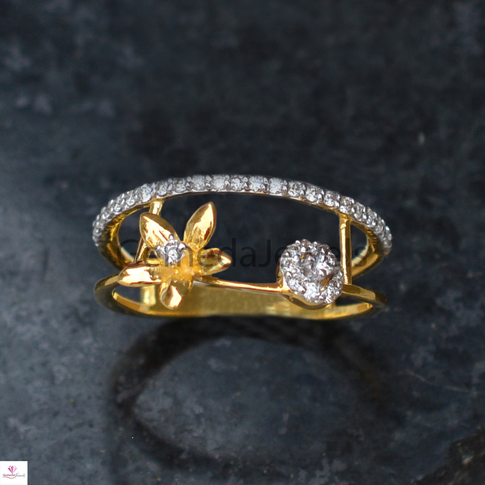 14k Gold Flower Ring Double Cut White Diamond Ring 14k Gold | Etsy