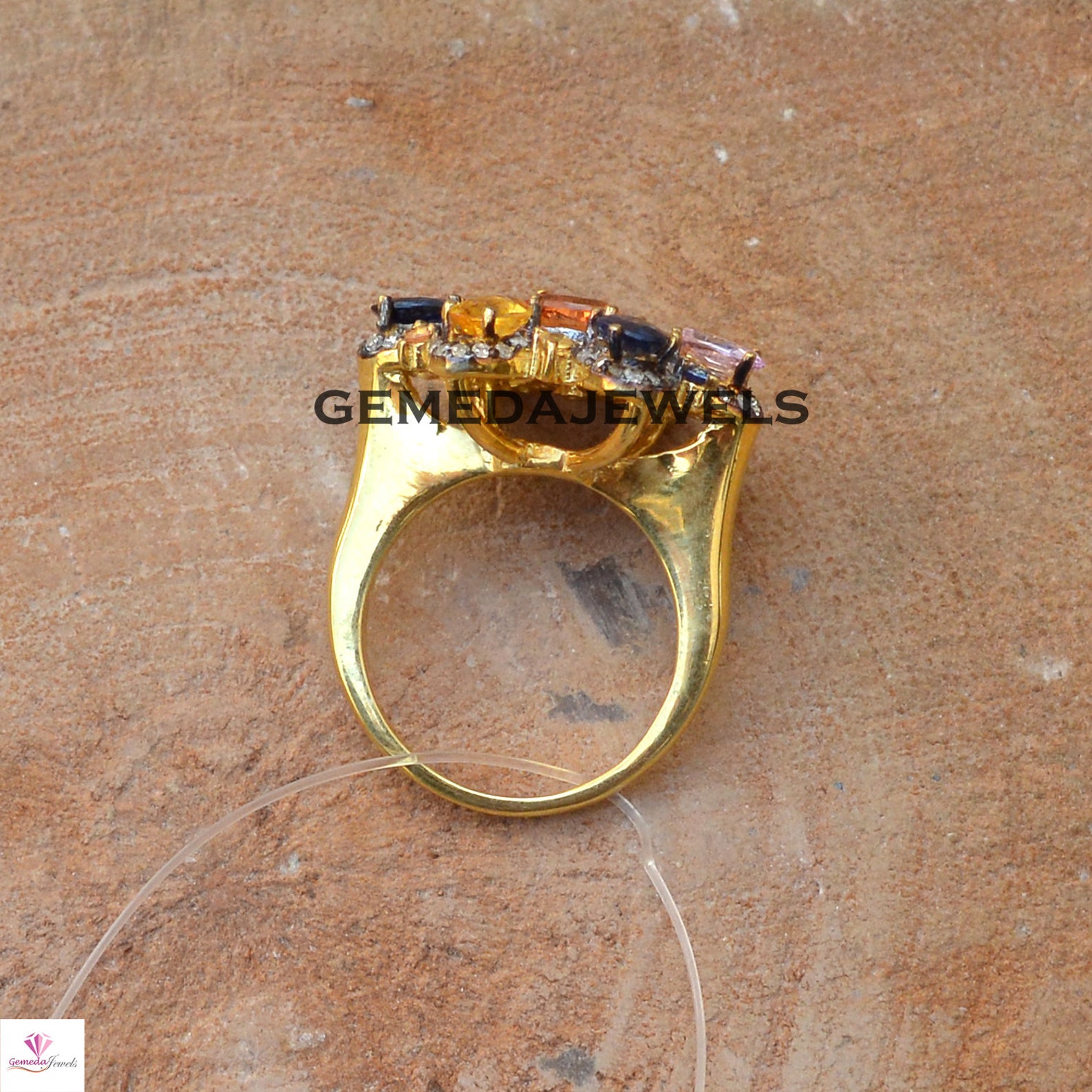 Multi Sapphire Gemstone Ring Pave Diamond Ring Gemstone - Etsy